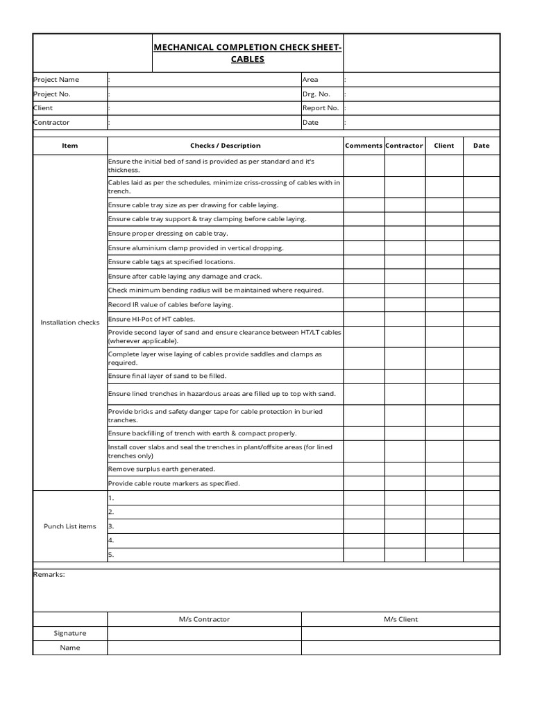 Checklist Cables | PDF | Manufactured Goods | Building Engineering