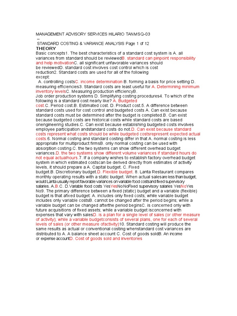 Management Advisory Services | PDF | Labour Economics | Cost Accounting