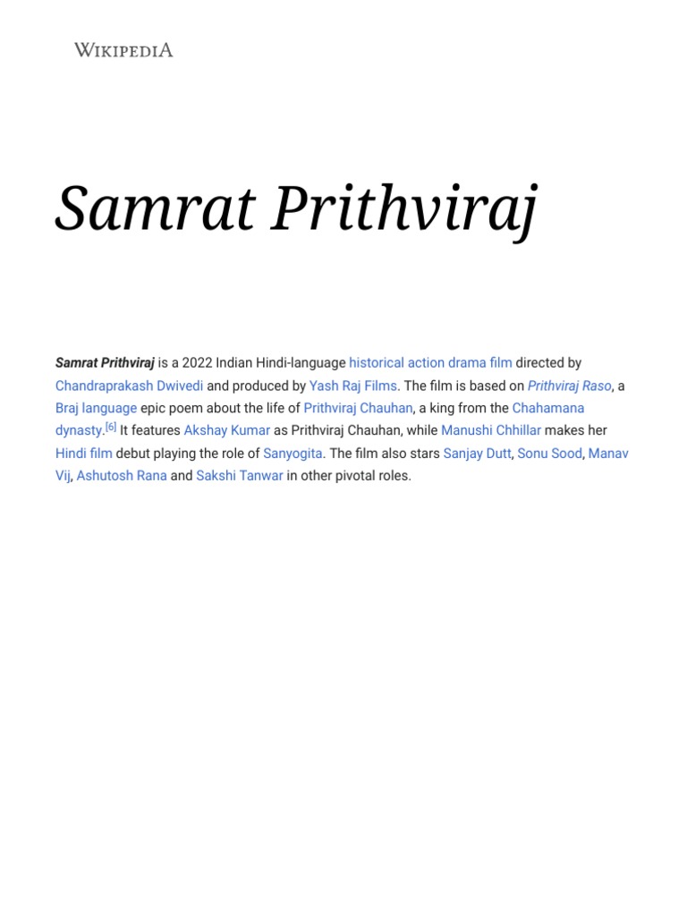 Samrat Prithviraj - Wikipedia | PDF
