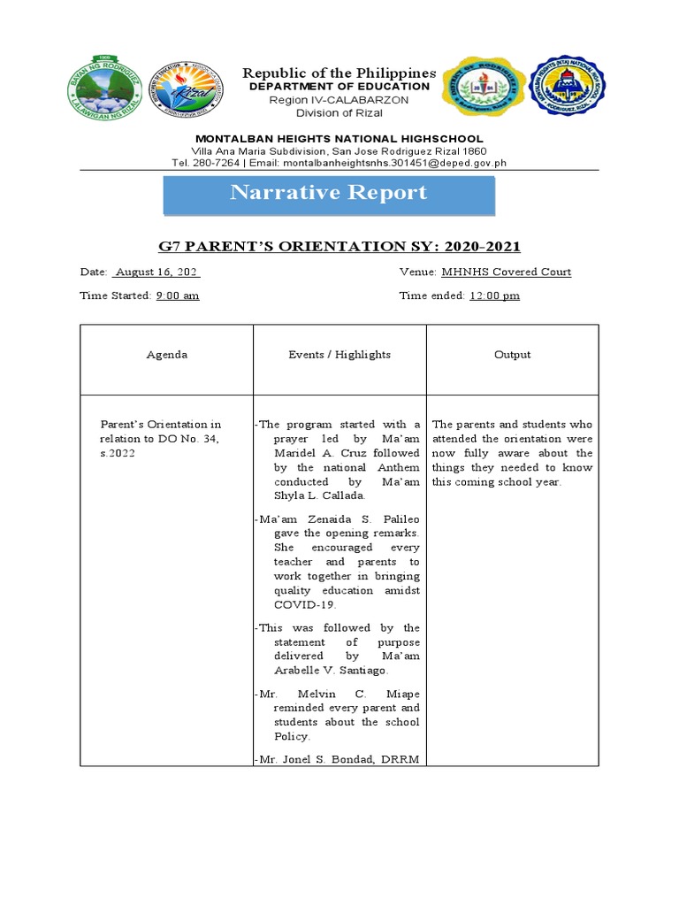 Narrative-Report - G7 Orientation | PDF