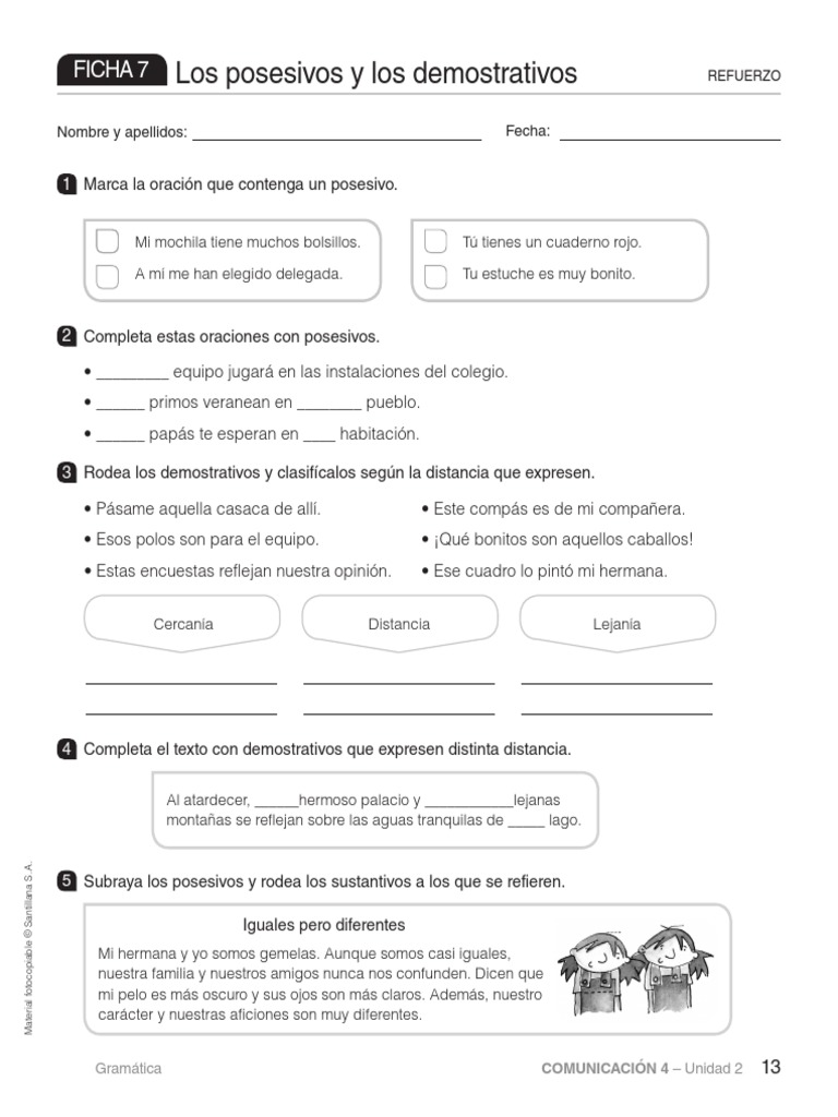 Ficha Posesivos y Demostrativos | PDF
