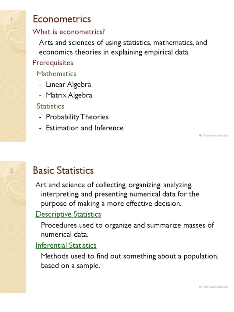 An Introduction To Econometrics And Statistical Methods For Analysis Pdf Statistics 