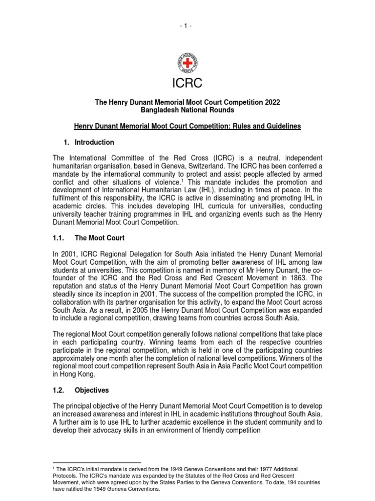 13th HDMC Ihl Moot Rules and Guidelines | PDF | International Committee ...