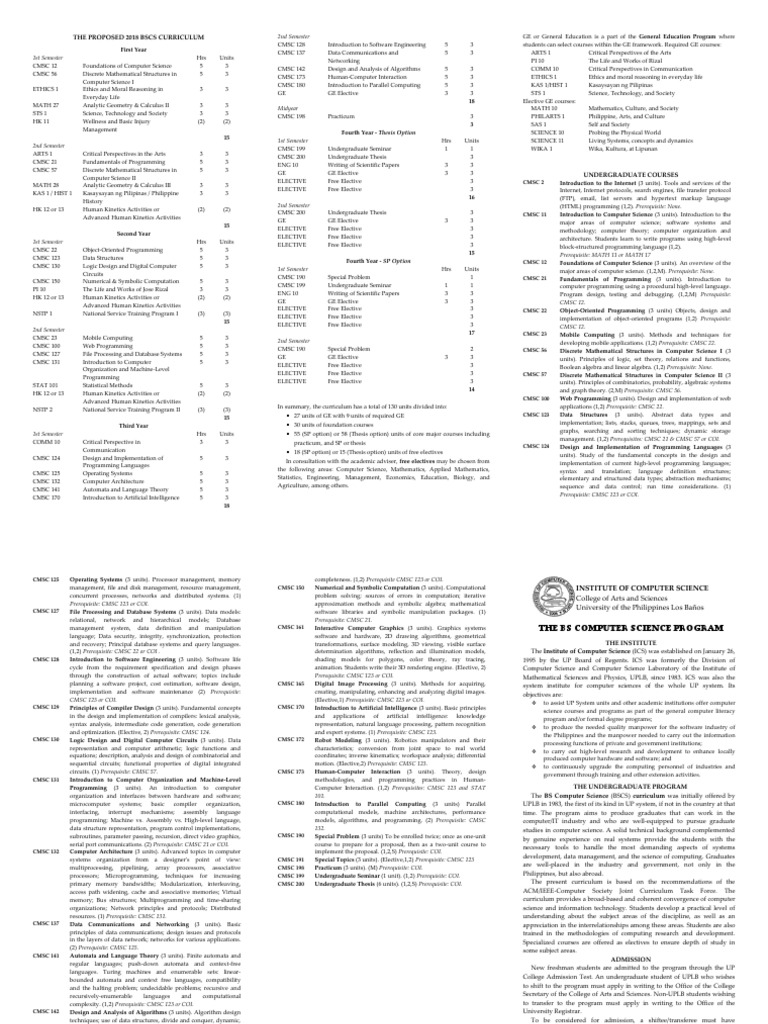 2018 UPLB BS Computer Science Curriculum | PDF | Computer Science ...
