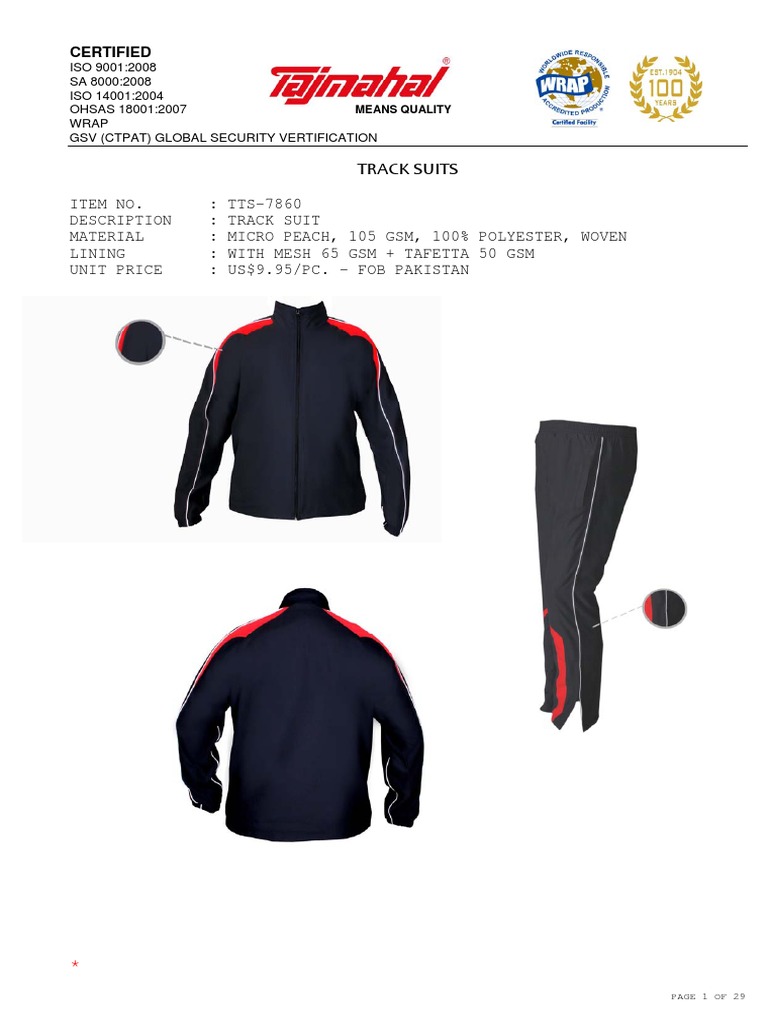 Track Suits: Certified | PDF | Textiles | Clothing