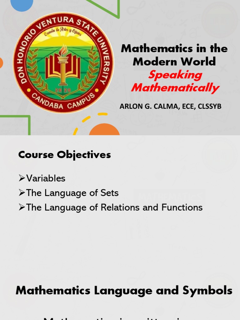 MATHWORLD113 Topic 2 Speaking Mathematically | PDF | Set (Mathematics) | Mathematical Objects