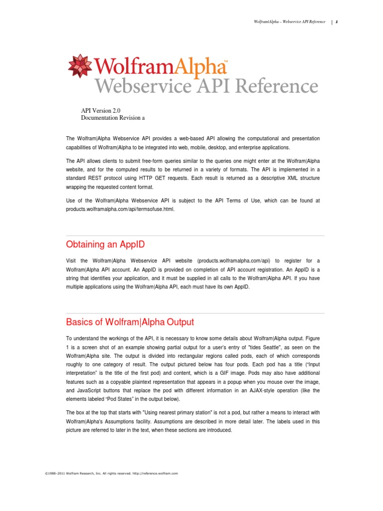 Wolfram Alpha API Reference | PDF