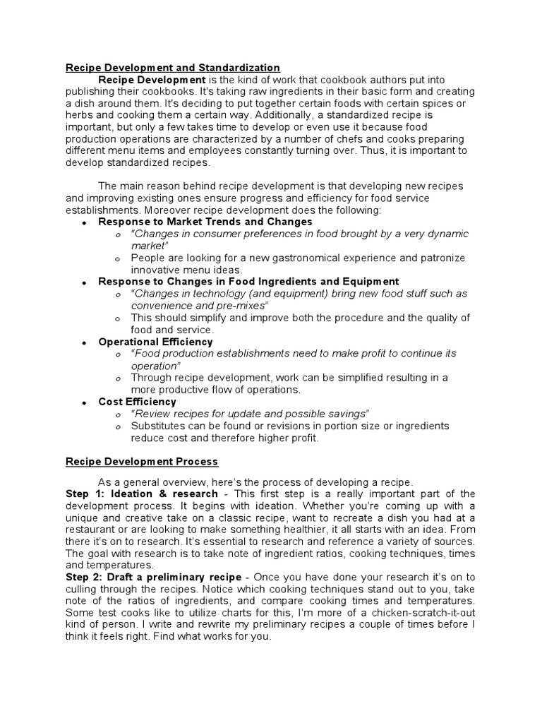 Recipe Development and Standardization | PDF | Foods | Cooking