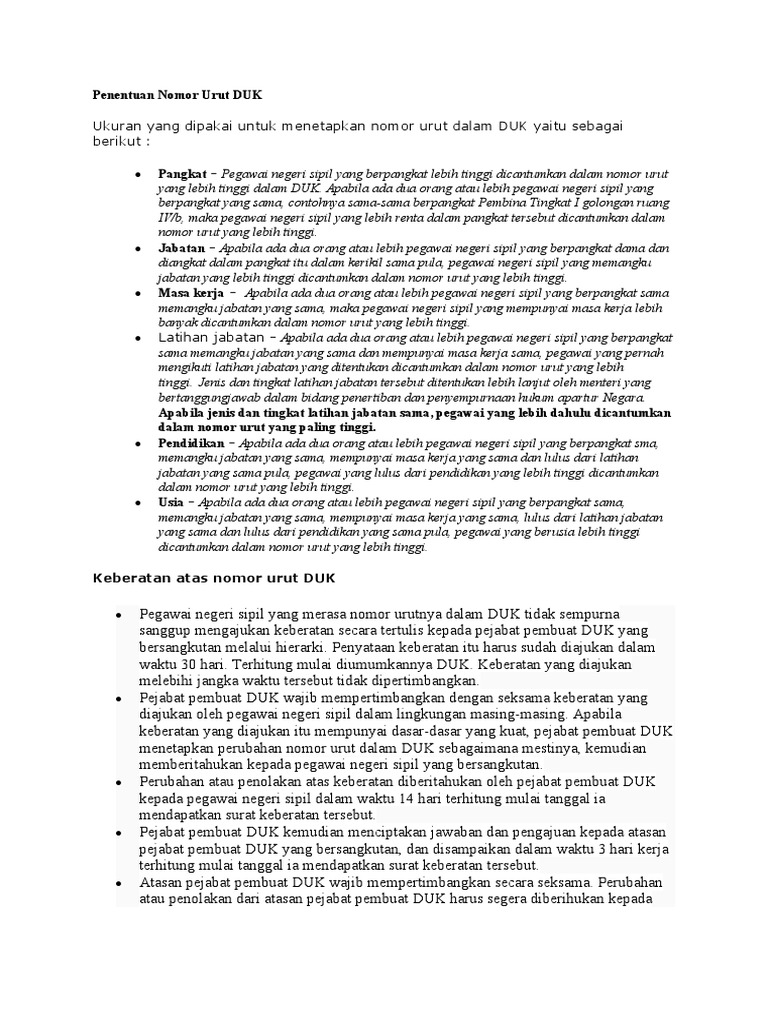 Penentuan Nomor Urut DUK | PDF