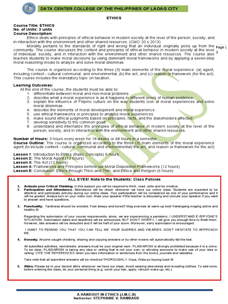 An Ethics Handout on Moral Dilemmas and Ethical Behavior | PDF ...