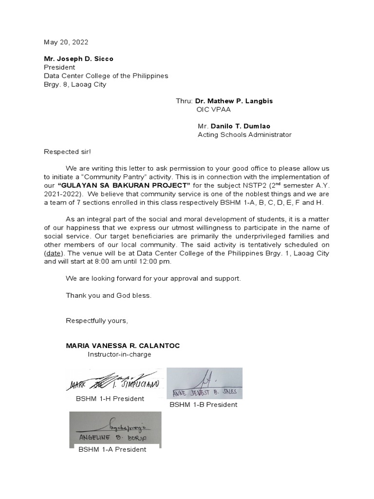 Request Letter NSTP2 | PDF