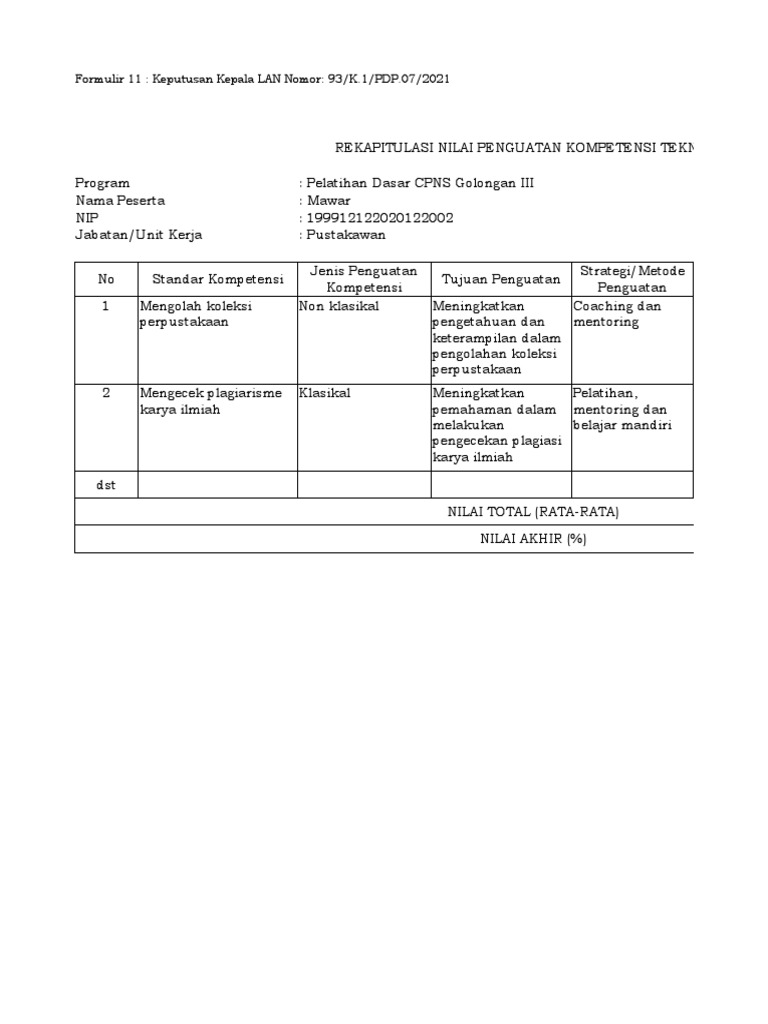 Penilaian PKTBT Latsar CPNS 2022 | PDF