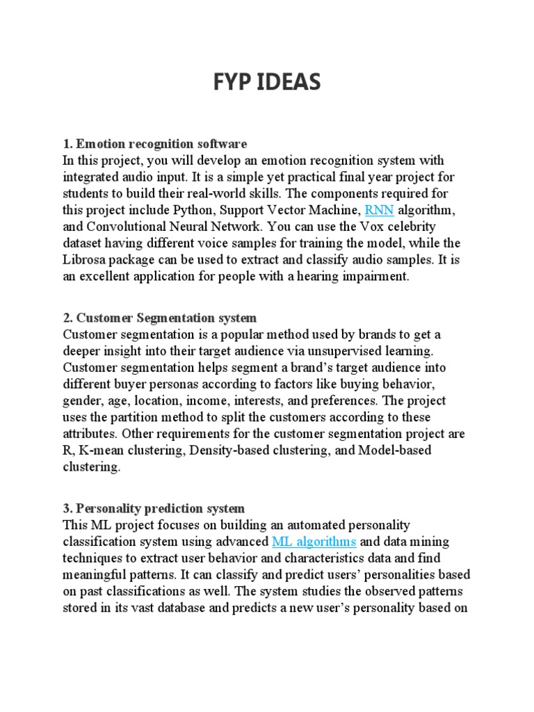 fyp ideas | PDF | Deep Learning | Machine Learning