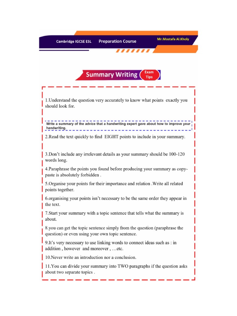 Igcse English Summary Writing Pdf