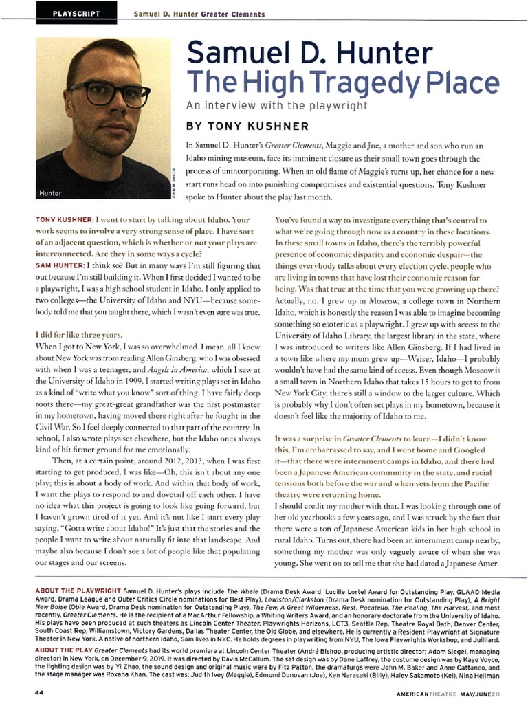 Samuel D Hunter The High Trage | PDF