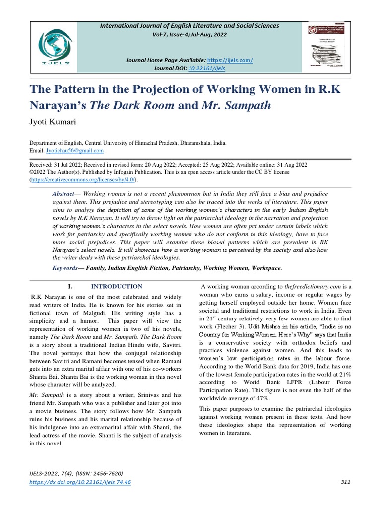 The Pattern in The Projection of Working Women in R.K Narayan's The ...