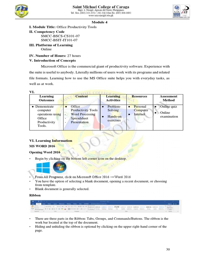 Module 4-Office Productivity-1 | PDF | Microsoft Excel | Page Layout