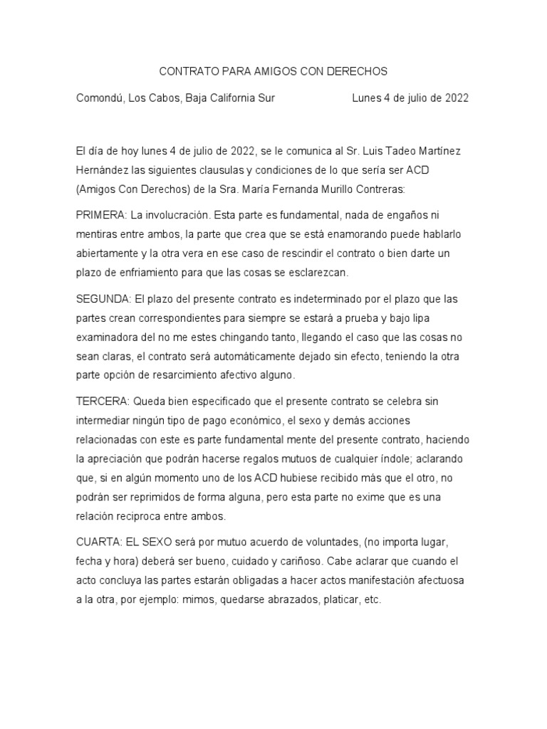 Contrato para Amigos Con Derechos | PDF