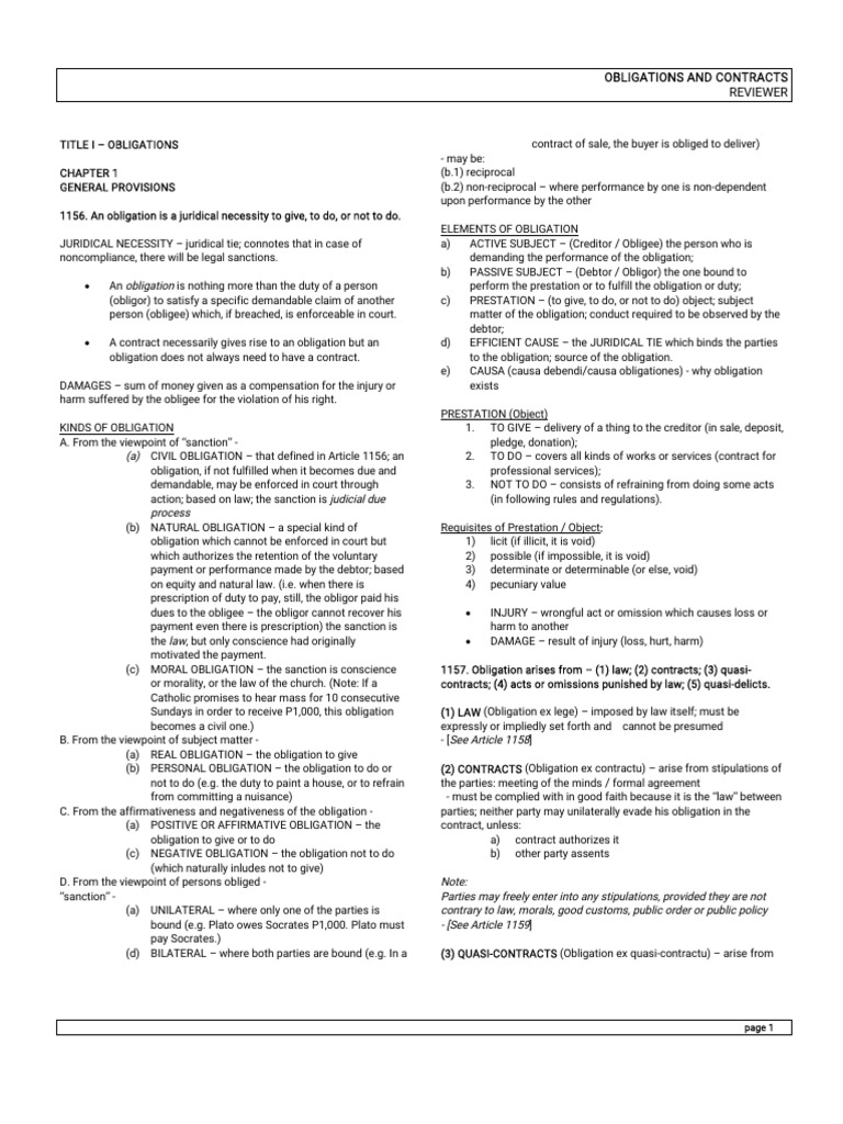 OBLICON Reviewer | PDF