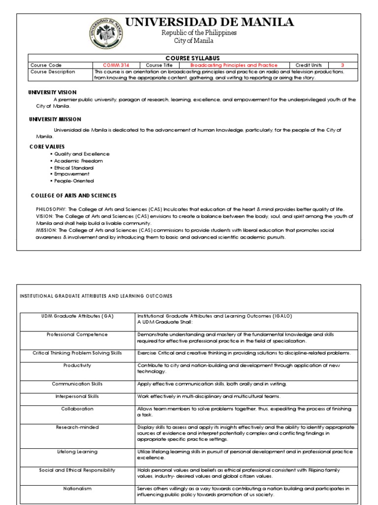 2021 Broadcasting Principles Practice Syllabus 1 | PDF | Communication ...