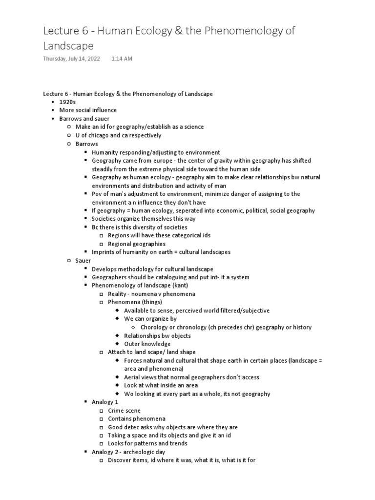 Lec 6 Human Ecology | PDF | Geography | Landscape