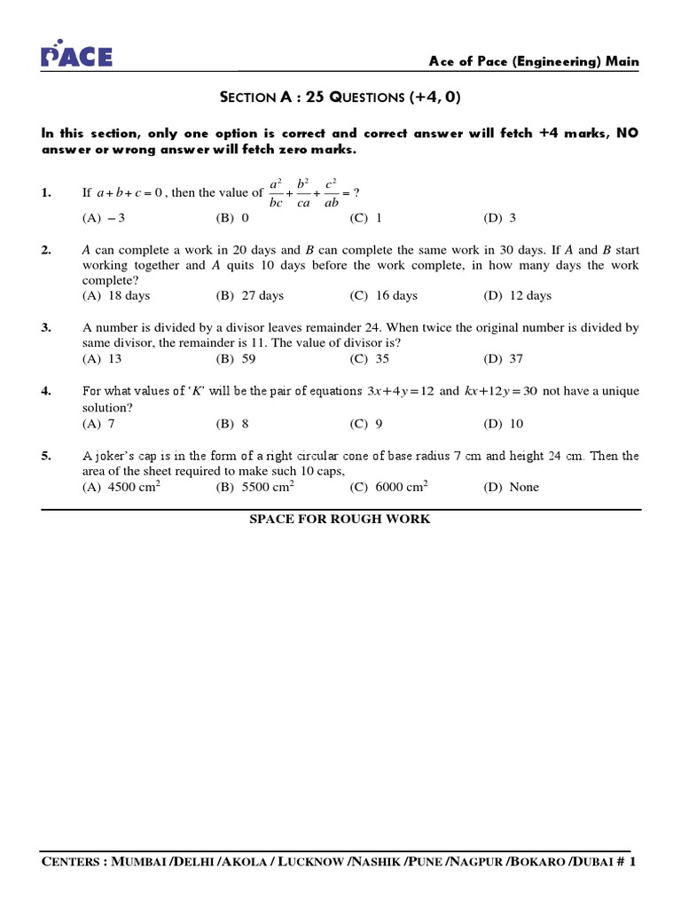 Ace of Pace (Main) Question Paper | PDF | Elementary Mathematics ...
