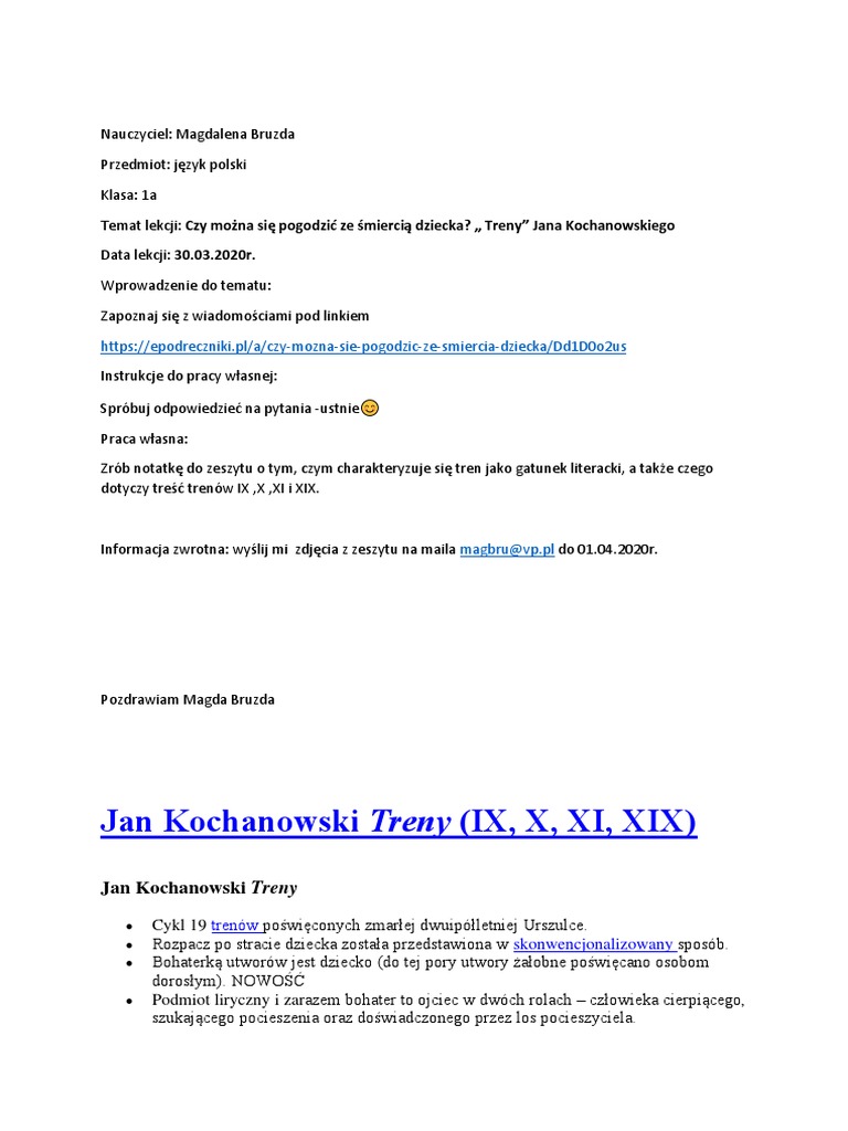 Treny Jana Kochanowskiego | PDF
