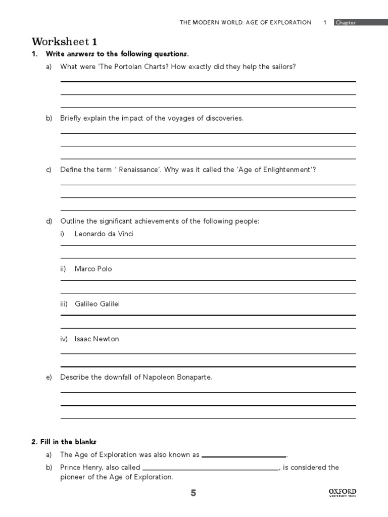 History The Modern World: Age of Exploration Worksheet | PDF | Age Of ...