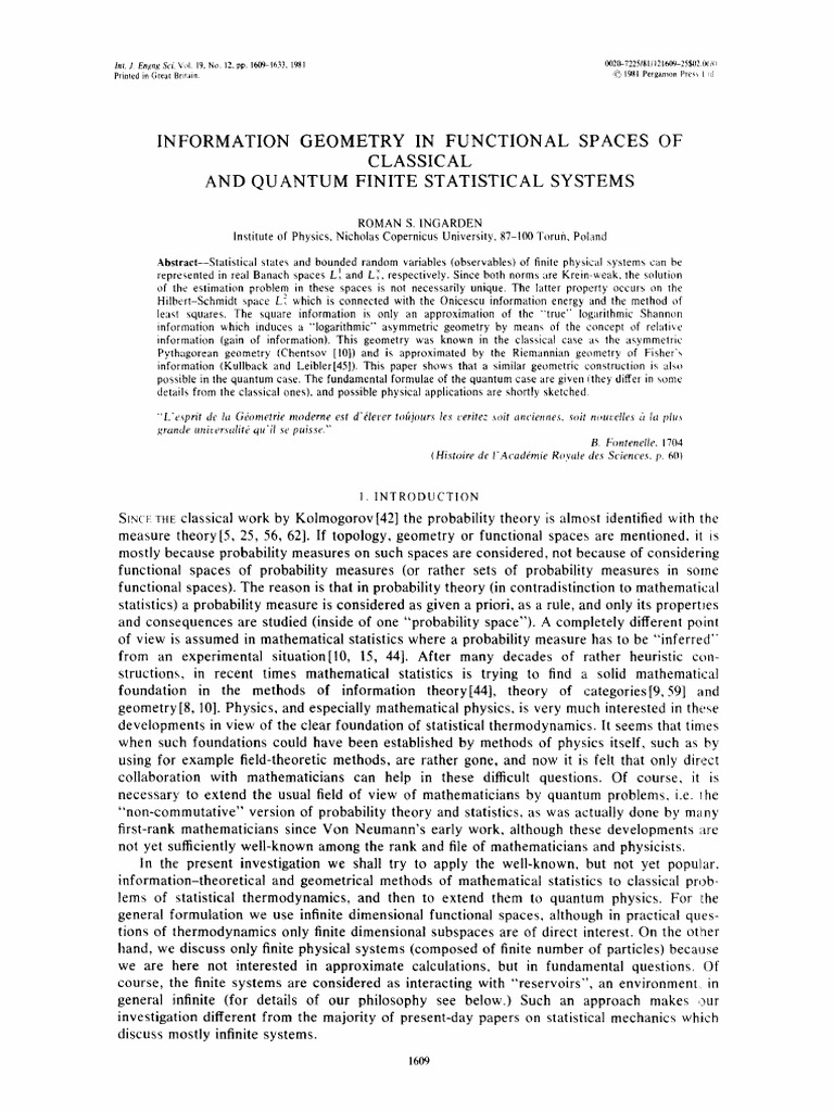 Information Geometry in Statistical Systems | PDF | Quantization ...