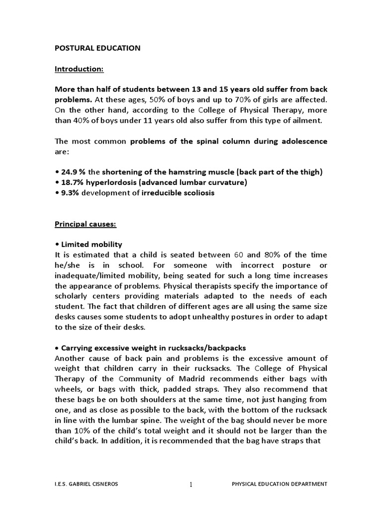 Postural Education | PDF | Backpack | Chair