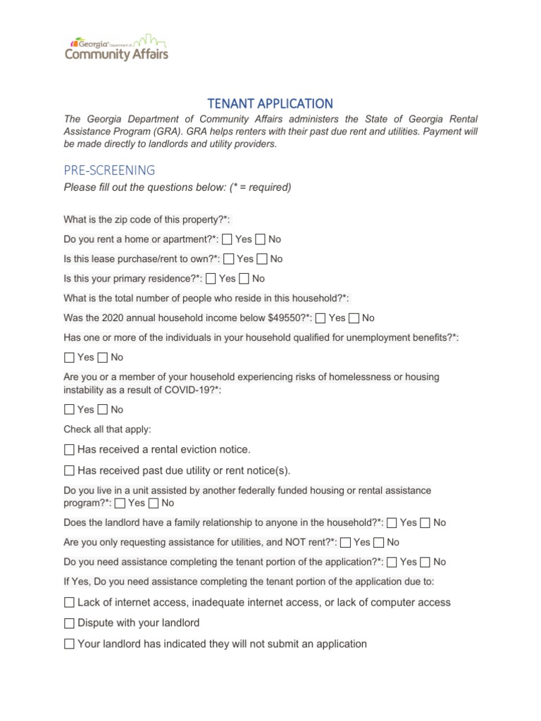 Tenant Application - Form | PDF | Lease | Renting