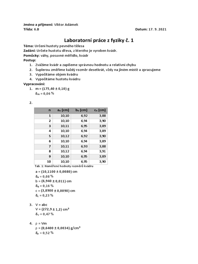 Fyzika Laboratorní Práce 1 | PDF