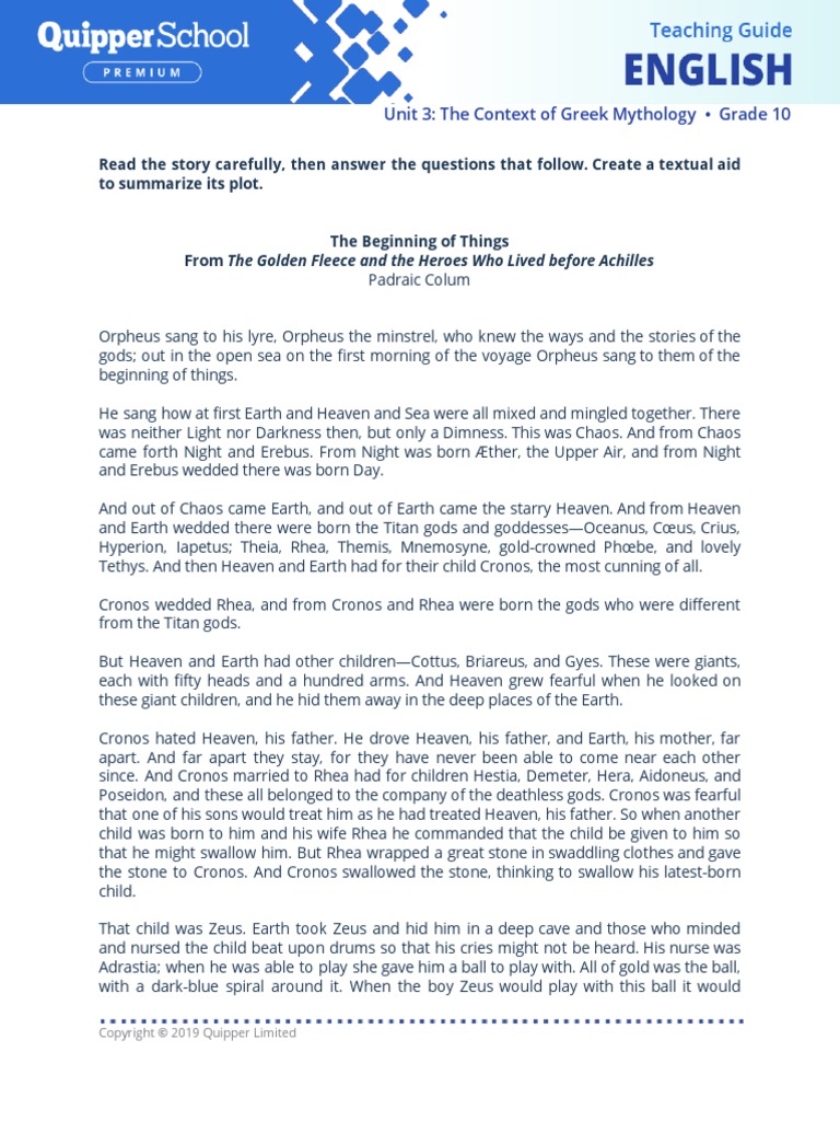 PDF Texts - English 10 - Unit 3 - Lesson 4 - Textual Aids in Understanding Greek Myths ...