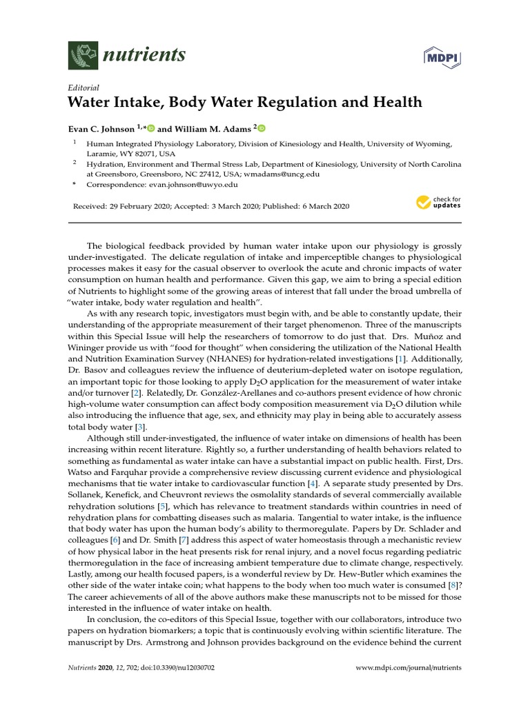 Water Intake Body Water Regulation and Health | PDF | Water | Dehydration