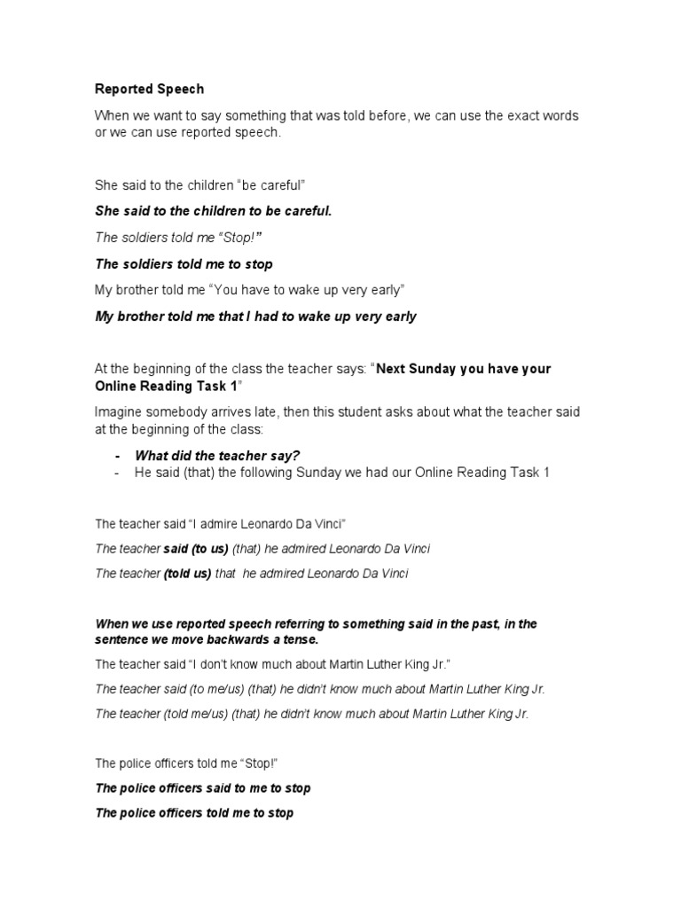 Grammar Unit 6 Reported Speech KEY | PDF