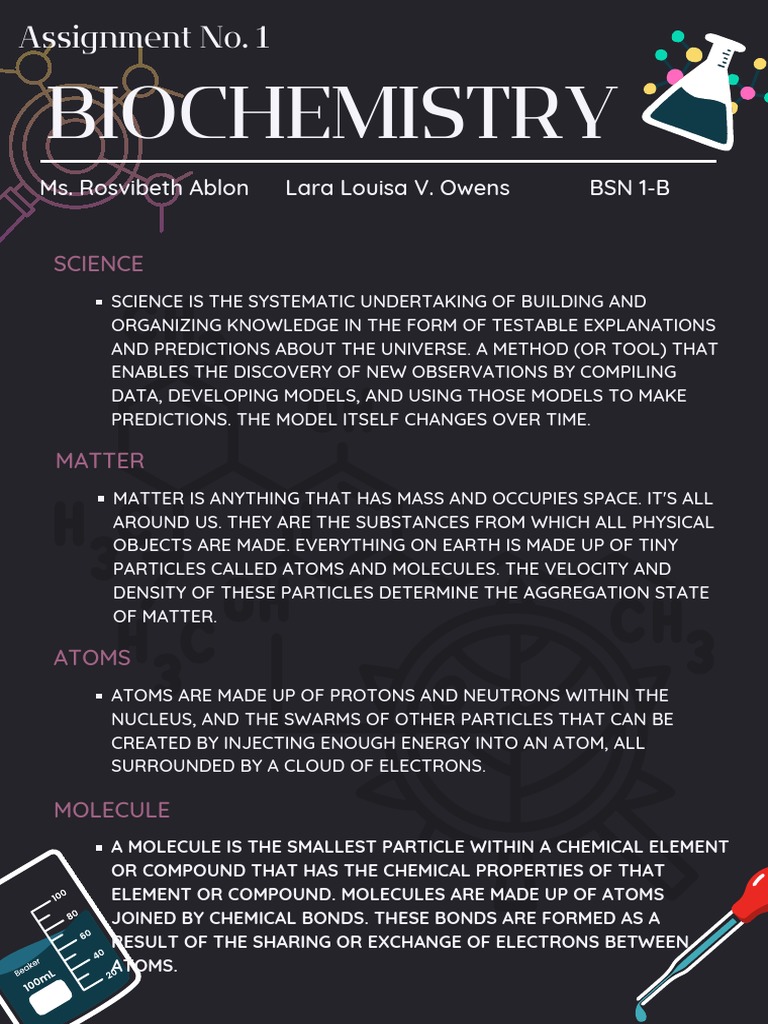 Biochem Owenslara BSN1B Assignment1 | PDF | Atoms | Chemistry