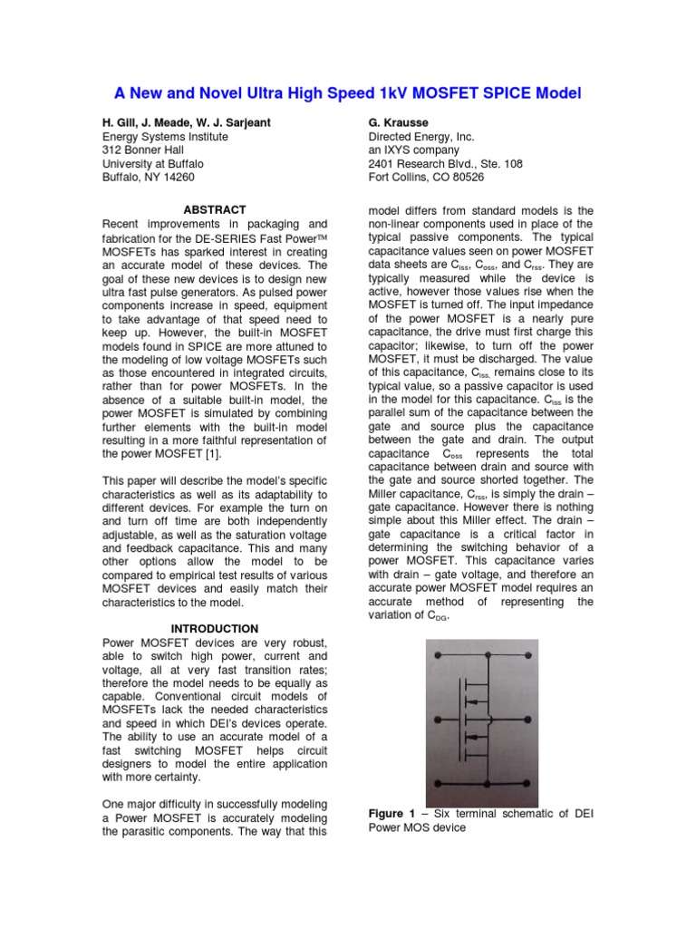 Ultra High Speed 1kV MOSFET Model | PDF | Mosfet | Field Effect Transistor