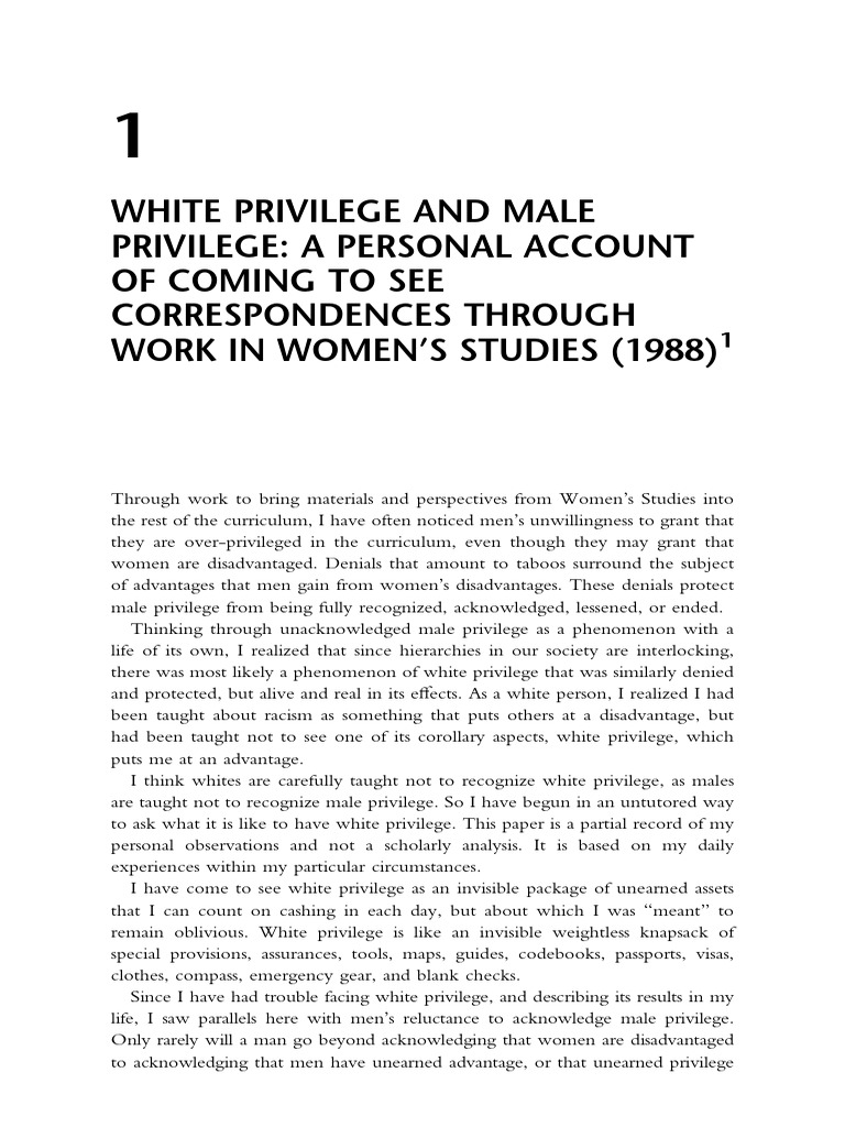 McIntosh - White and Male Privilege | PDF | Race (Human Categorization) | Racism