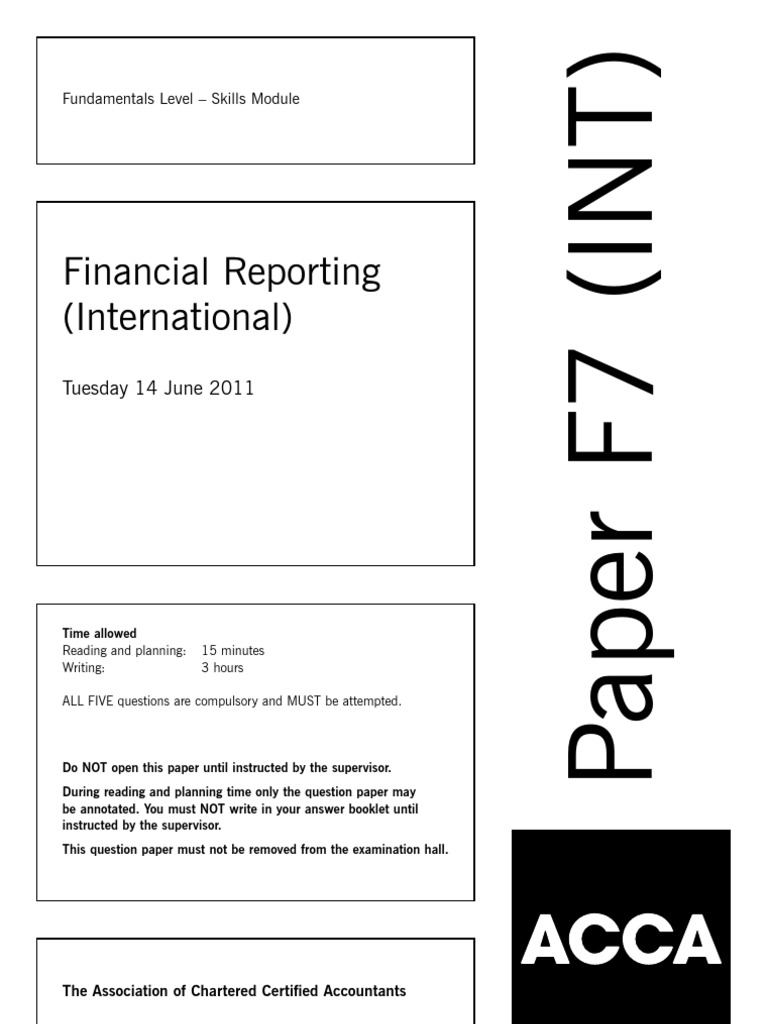 F7-FINANCIAL REPORTING - ACCA (INT) 2011 Jun | PDF | Depreciation ...