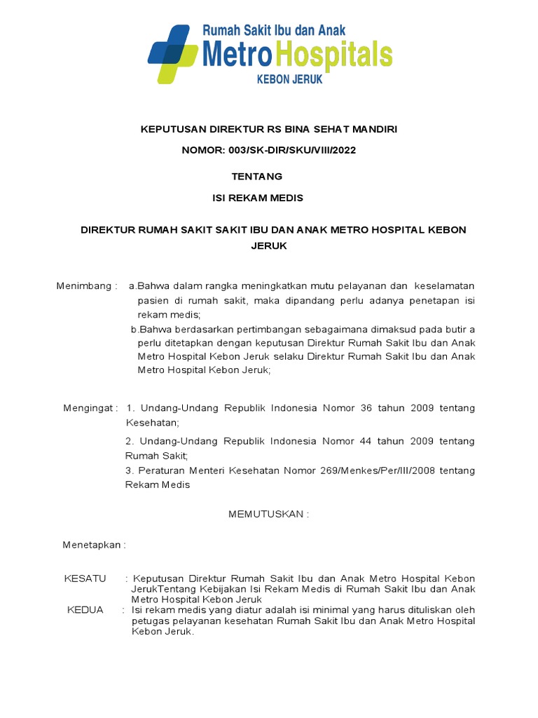 SK 003 Isi Rekam Medis-1 | PDF