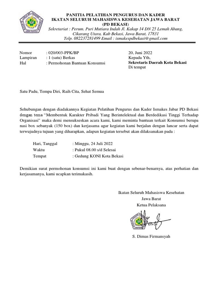 Surat Permohonan Bantuan Konsumsi | PDF