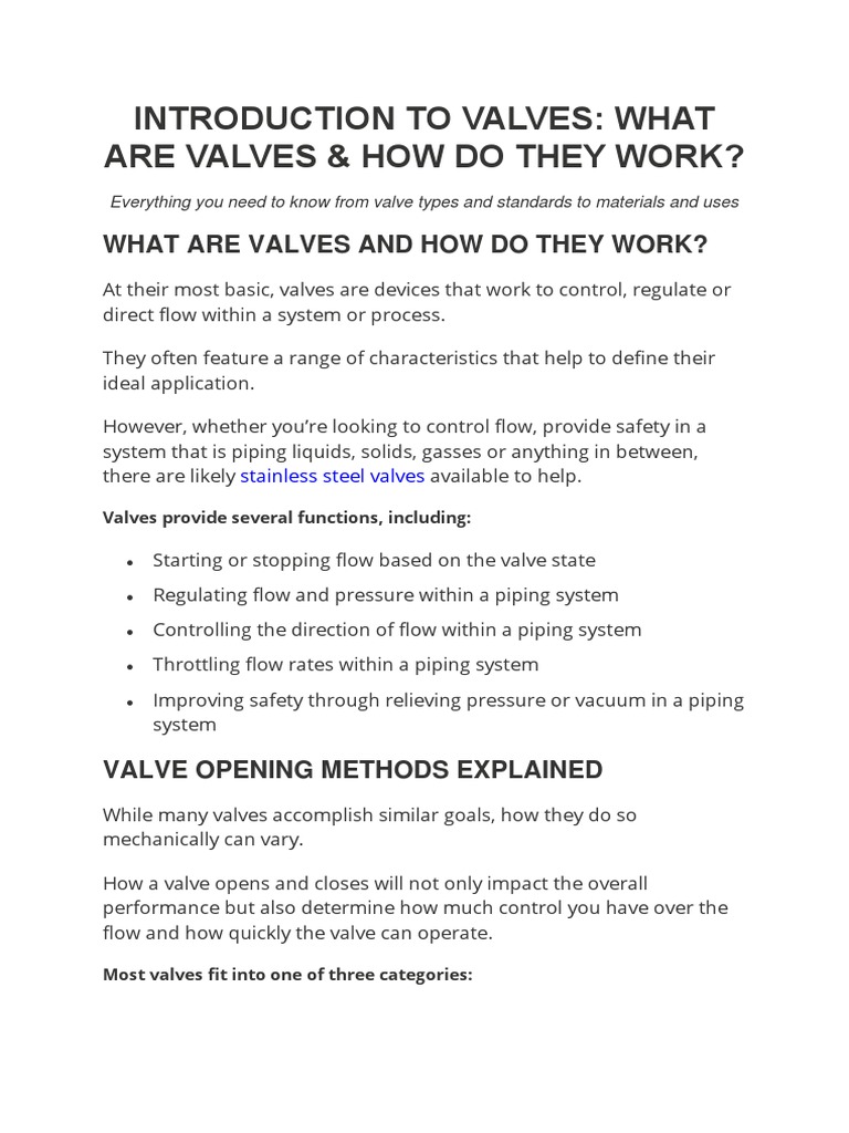 Introduction To Valves | PDF | Valve | Actuator