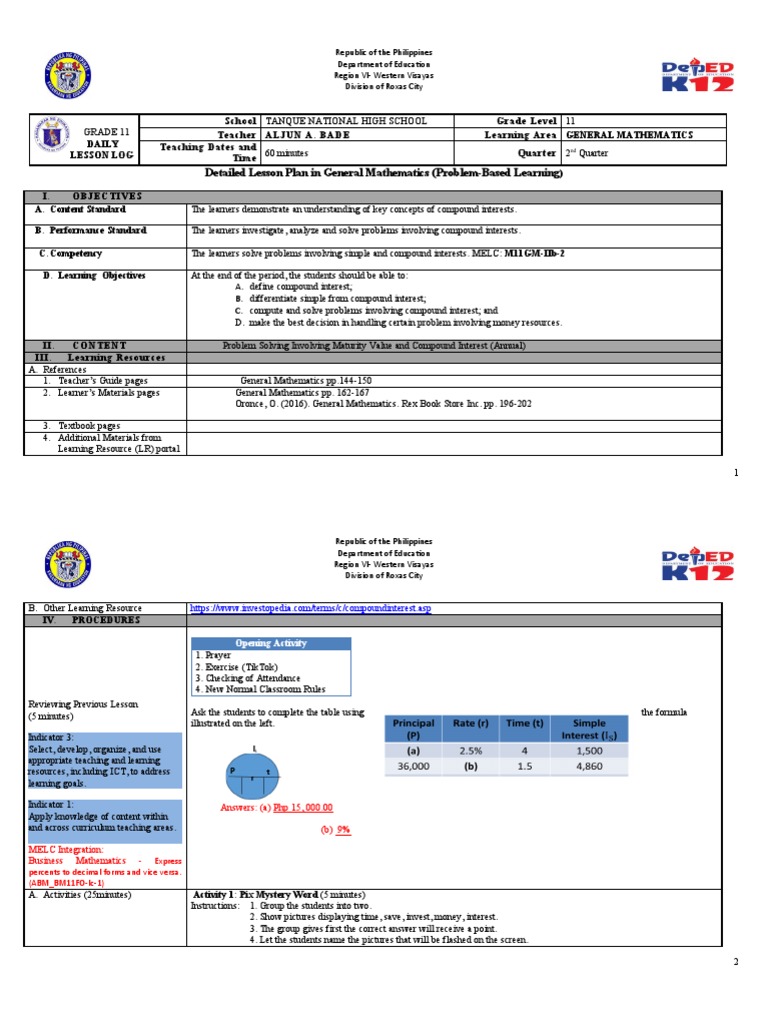 DLL-Gen Math CO1 | Download Free PDF | Interest | Compound Interest