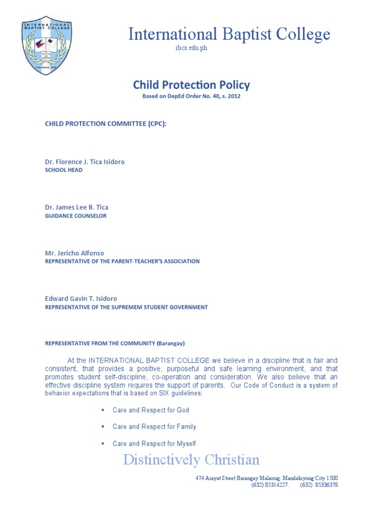 Child Protection Policy | PDF | Bullying | Social Psychology