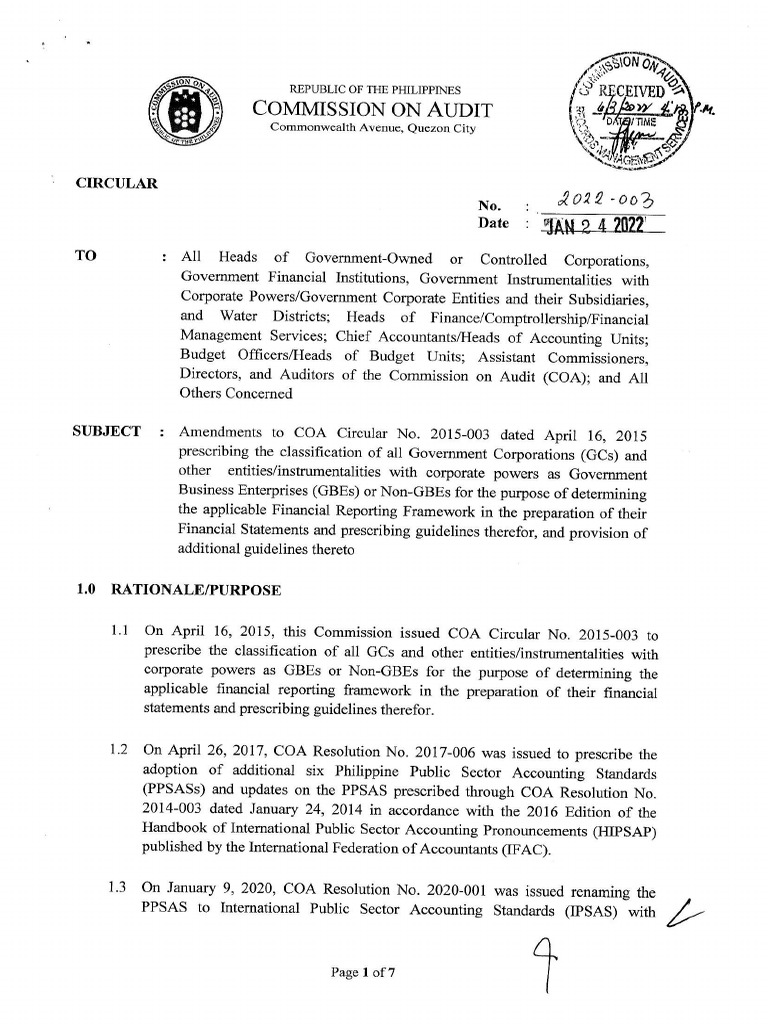 COA CIRCULAR NO. 2022 003 January 24 2022 | PDF | International ...