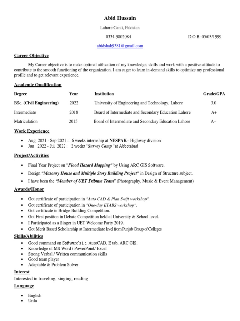 Abid Hussain Resume | PDF