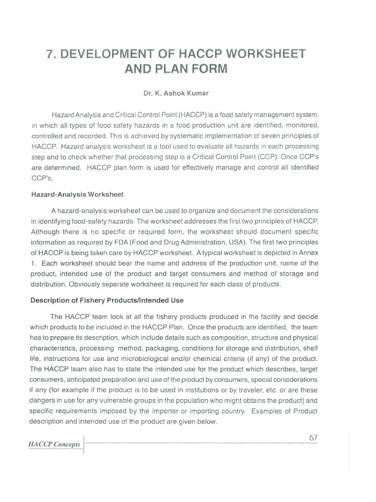 Development of HACCP Worksheet and plan form | PDF | Hazard Analysis ...