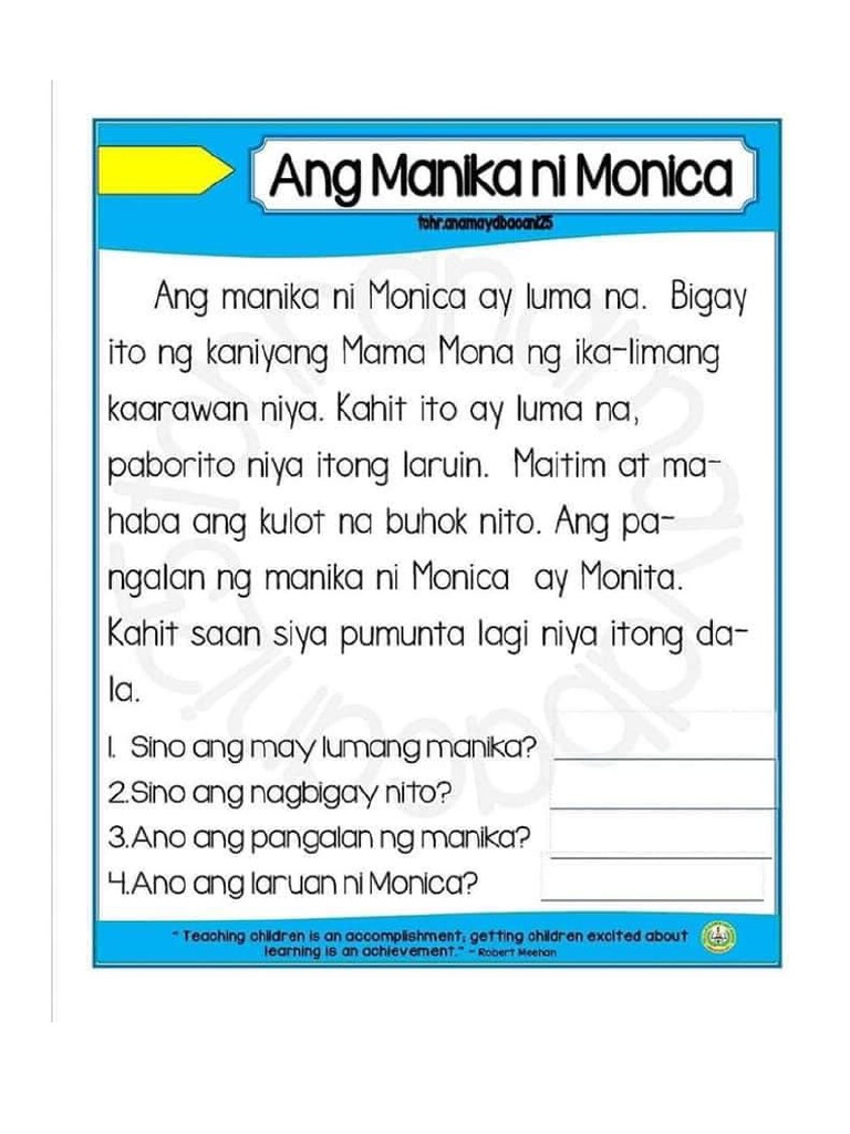Filipino Reading With Comprehension | PDF