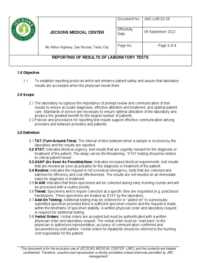 Laboratory Test Result Reporting Protocols | PDF | Medical Diagnosis ...