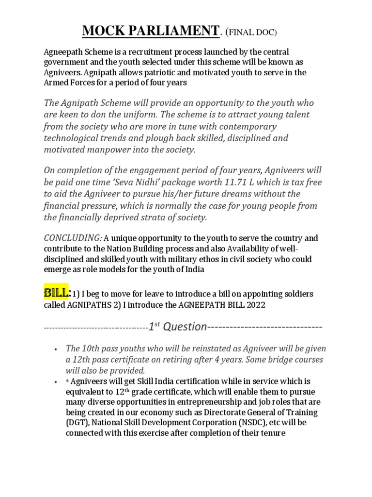 Mock Parliament | Download Free PDF | Employment | Government